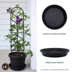 The HC Companies 10 Inch Round Plastic Classic Plant Saucer - Indoor Outdoor Plant Trays for Pots - 10.75"x10.75"x1.75" Black