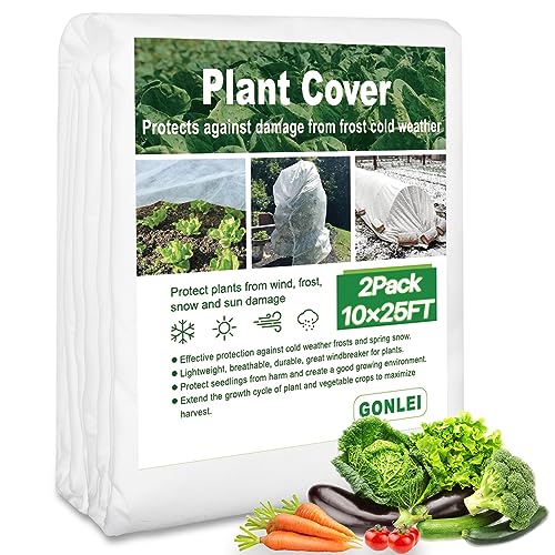 GonLei 2Pack 10X25 FT Plant Covers Freeze Protection1.05oz Garden Cover Plant Floating Blankets Row Cover,Winter Plants Frost Blanket for Outdoor,Plants Cloth Freeze Protection Fabric