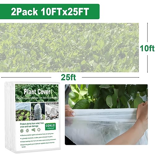 GonLei 2Pack 10X25 FT Plant Covers Freeze Protection1.05oz Garden Cover Plant Floating Blankets Row Cover,Winter Plants Frost Blanket for Outdoor,Plants Cloth Freeze Protection Fabric