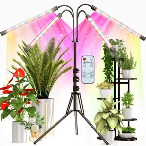 grow light with stand, frenan grow lights for indoor plant with red blue & full spectrum, 10 dimmable brightness, 4/8/12h timer, 3 switch modes, adjustable gooseneck, suitable for various plant growth