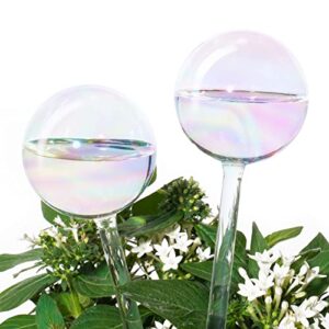 [2 pcs] light iridescent rainbow gradient color clear glass self-watering system spikes, aqua globes automatic plant waterer bulbs