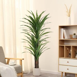 floworld dracaena silk plant corn stalk 5ft tall faux plants indoor large fake plants potted yucca tree tropical floor plants artificial silk palm trees for home office store decor housewarming gift