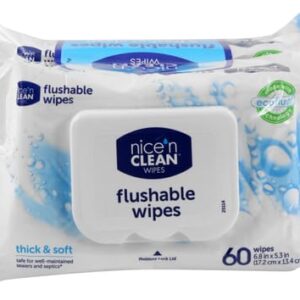 Nice 'N Clean Adult Flushable Wipes (3 x 60 Count) | Personal Cleansing Wipes Made from Plant-Based Fibers | Infused with Aloe & Vitamin E