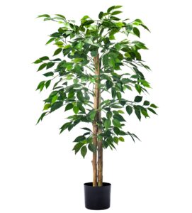 haihong 4ft artificial ficus trees with realistic leaves and natural trunk, faux ficus tree with sturdy plastic nursery pot, fake ficus tree for office home farmhouse for indoor outdoor decor