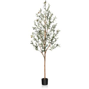 oakred artificial olive tree, 6ft tall fake silk plants with natural wood trunk faux potted tree for home decor indoor office porch, set of 1