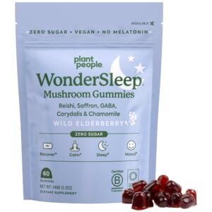 plant people wondersleep mushroom gummies supplement for sleep and relaxation with reishi super mushrooms, wild elderberry flavor, no sugar (60 count)