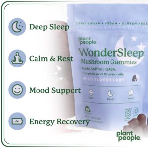 Plant People WonderSleep Mushroom Gummies Supplement for Sleep and Relaxation with Reishi Super Mushrooms, Wild Elderberry Flavor, No Sugar (60 Count)