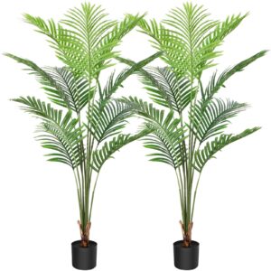 crosofmi artificial areca palm tree 5 feet fake tropical palm plant,perfect faux dypsis lutescens plants in pot for indoor outdoor home office garden modern decoration housewarming gift，2pack