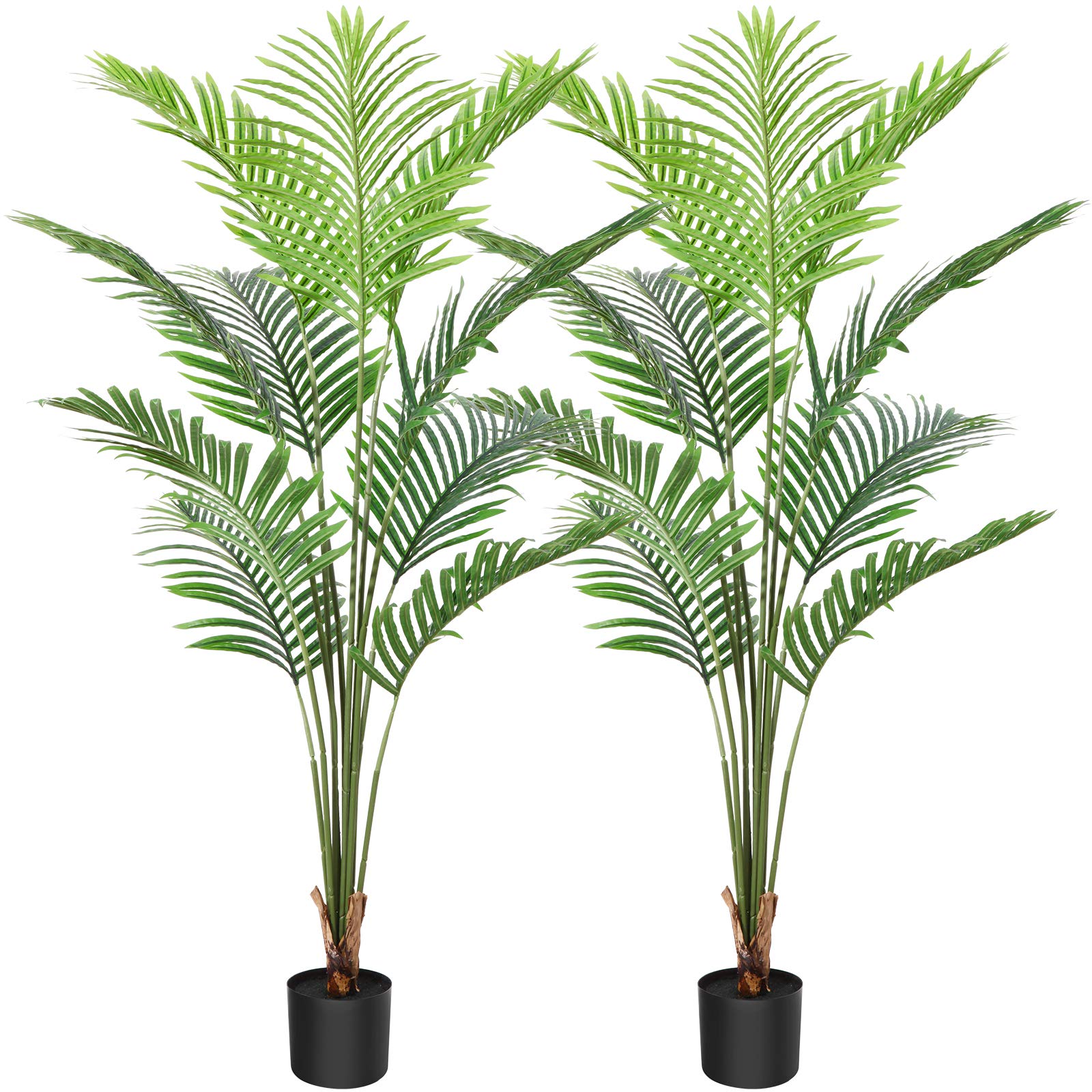 CROSOFMI Artificial Areca Palm Tree 5 Feet Fake Tropical Palm Plant,Perfect Faux Dypsis Lutescens Plants in Pot for Indoor Outdoor Home Office Garden Modern Decoration Housewarming Gift，2Pack