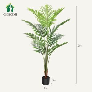 CROSOFMI Artificial Areca Palm Tree 5 Feet Fake Tropical Palm Plant,Perfect Faux Dypsis Lutescens Plants in Pot for Indoor Outdoor Home Office Garden Modern Decoration Housewarming Gift，2Pack