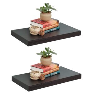 12 inches deep 24 inches long floating wall shelves 2 pack,wall mounted espresso floating shelf 23.6" l x 11.8" d x 2" t, for bedroom, bathroom, living room and kitchen storage,espresso.