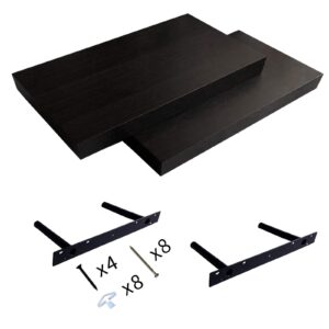 12 Inches Deep 24 Inches Long Floating Wall Shelves 2 Pack,Wall Mounted Espresso Floating Shelf 23.6" L x 11.8" D x 2" T, for Bedroom, Bathroom, Living Room and Kitchen Storage,Espresso.