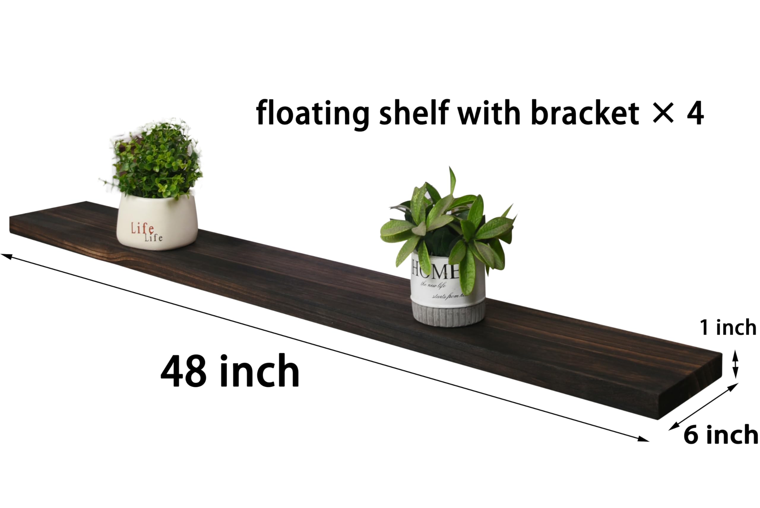 HXSWY 48 Inch Rustic Floating Shelves for Wall Decor Farmhouse Wood Wall Shelf for Bathroom Kitchen Bedroom Living Room Set of 4 Brown