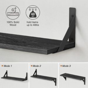 Black Floating Shelves 24 inches Long Set of 3, 24 x 8 Inch Deep Bathroom Wall Shelves Over Toilet for Towels, Connect 2 or 3 Wood Shelves as 48 or 72 Inch Wide for Bedroom Kitchen Closet