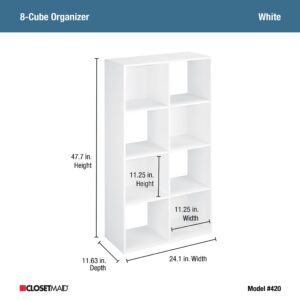 ClosetMaid Cubeicals 8 Cube Storage Shelf Organizer Bookshelf Stackable, Vertical or Horizontal, Easy Assembly, Wood, White