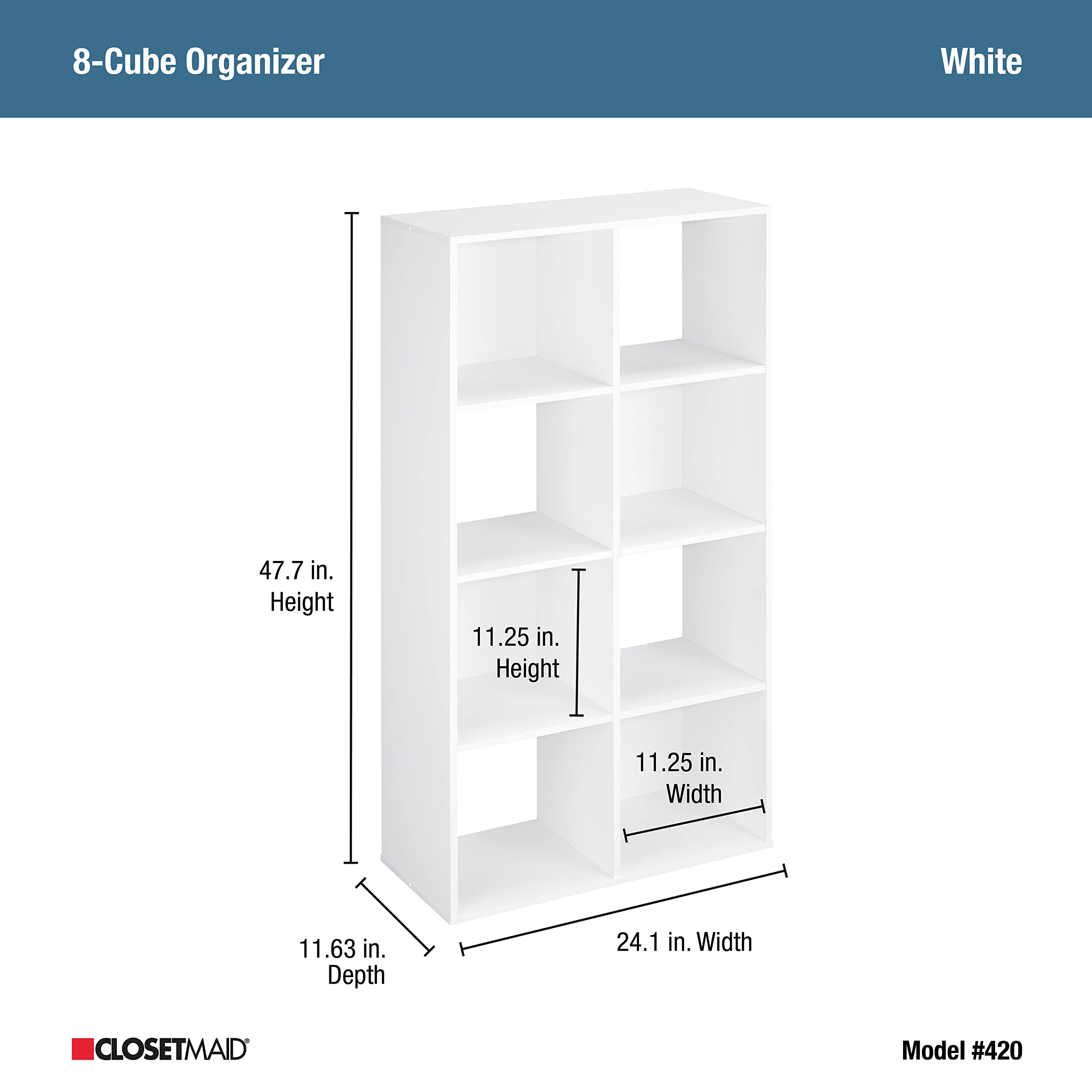 ClosetMaid Cubeicals 8 Cube Storage Shelf Organizer Bookshelf Stackable, Vertical or Horizontal, Easy Assembly, Wood, White