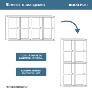 ClosetMaid Cubeicals 8 Cube Storage Shelf Organizer Bookshelf Stackable, Vertical or Horizontal, Easy Assembly, Wood, White