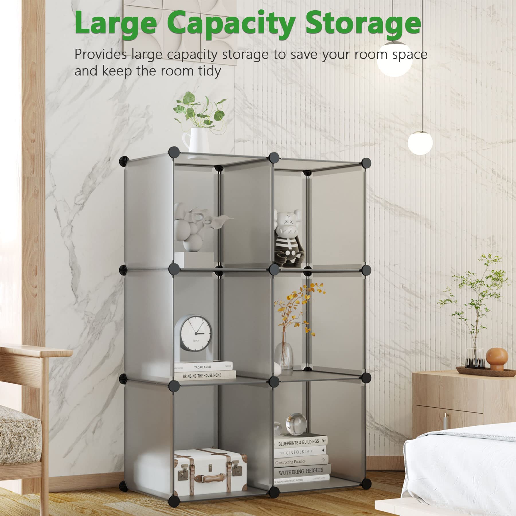 C&AHOME Cube Storage Organizer, 6-Cube Shelves Units, Closet Cabinet, DIY Plastic Modular Book Shelf, Ideal for Bedroom, Living Room, Office, 36.6" L x 12.4" W x 36.6" H Grey UPCS06G