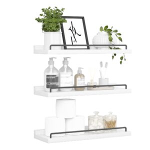 ryofobetto floating shelves for wall decor, white shelves for bathroom, living room, bedroom, picture frames, plants, kitchen (set of 3)