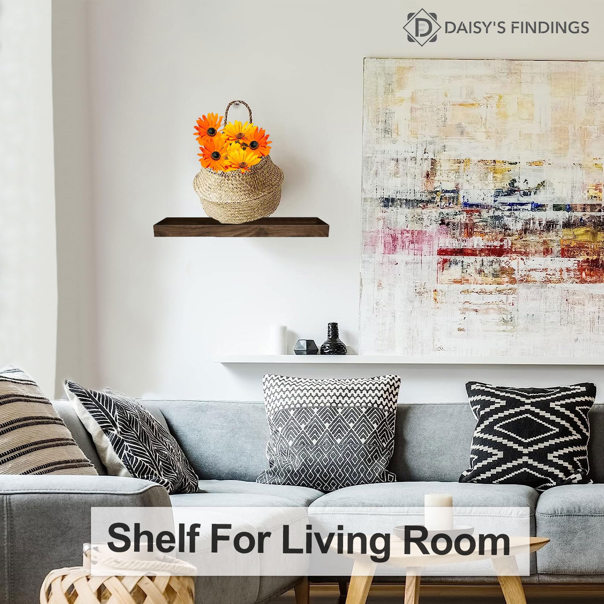 DAISY'S FINDINGS Floating Shelves for Wall | 1 Rustic Wood Shelf for Wall | Floating Shelves for Bathroom, Floating Wall Shelves for Living Room, Bedroom, Kitchen, Office