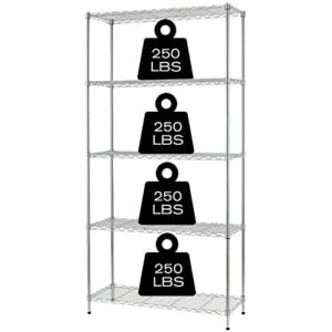 hcy 5-tier storage shelf heavy duty storage shelving unit nsf height adjustable metal storage rack for laundry bathroom kitchen garage pantry organization - 14"x36"x72" (chrome)