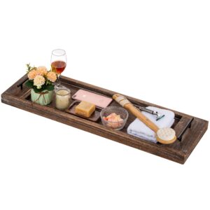 hanobe bathtub tray bath caddy: wood tub trays table extra large rustic bathtub shelf across tub wooden serving tray with handles for bathroom, 31"