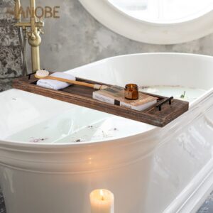 Hanobe Bathtub Tray Bath Caddy: Wood Tub Trays Table Extra Large Rustic Bathtub Shelf Across Tub Wooden Serving Tray with Handles for Bathroom, 31"