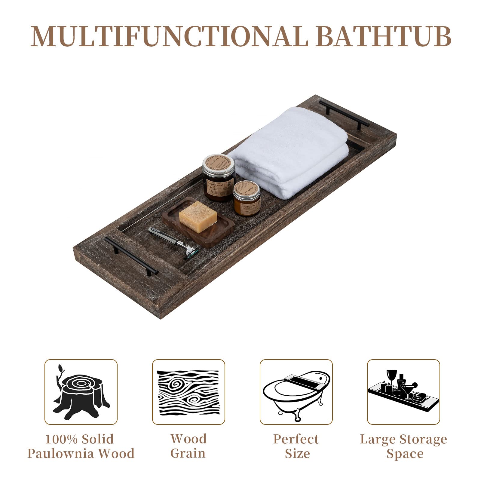 Hanobe Bathtub Tray Bath Caddy: Wood Tub Trays Table Extra Large Rustic Bathtub Shelf Across Tub Wooden Serving Tray with Handles for Bathroom, 31"