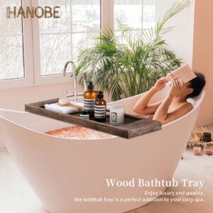 Hanobe Bathtub Tray Bath Caddy: Wood Tub Trays Table Extra Large Rustic Bathtub Shelf Across Tub Wooden Serving Tray with Handles for Bathroom, 31"