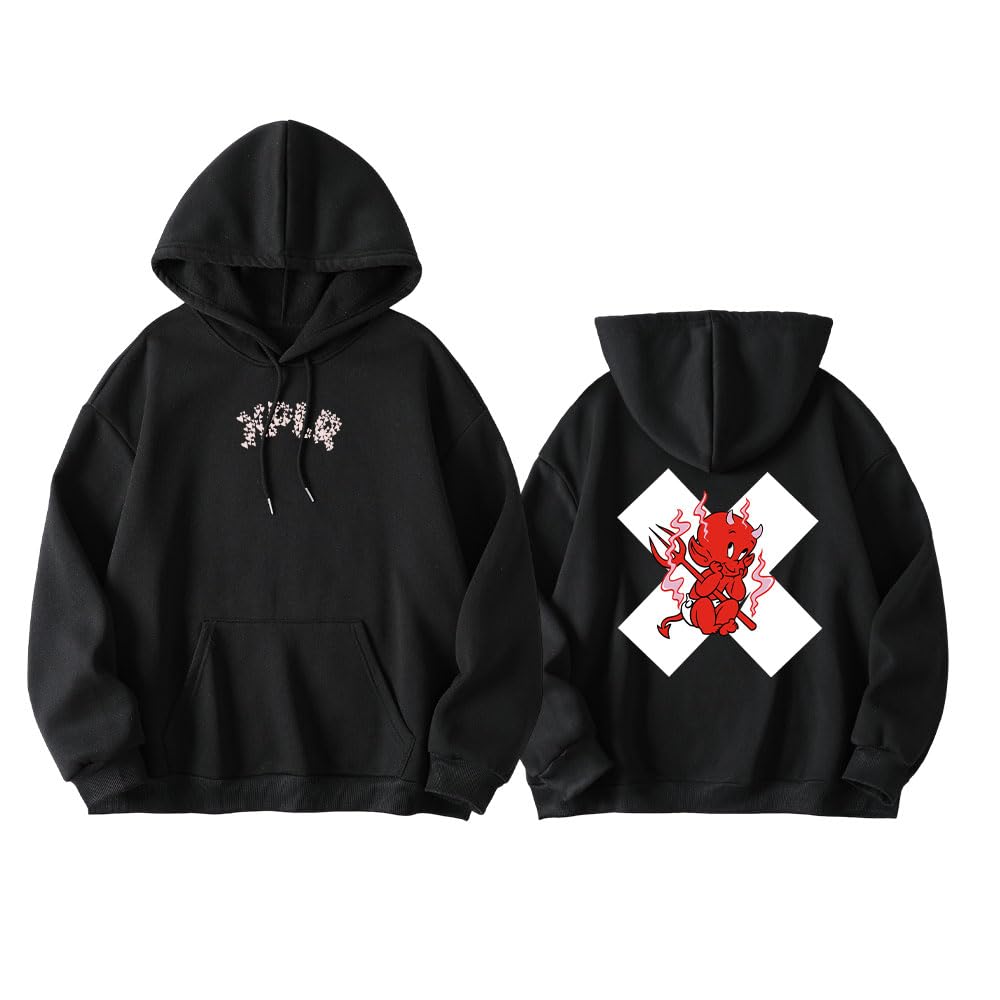 VNISPAN XPLR Merch Sam and Colby Baby Devil Hoodie Women/Men Long Sleeve Pullover New Casual Clothes (Black,L)