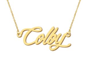 aoloshow 18k gold plated colby name plate necklace stainless steel mens nameplate necklaces jewelry for graduation