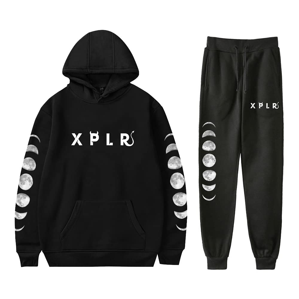 XPLR Hell Week 22 Cloud Hoodies Jogger Pants Two Piece Set Women Men Sweatshirts+Sweatpants (Black-WP11695,L)