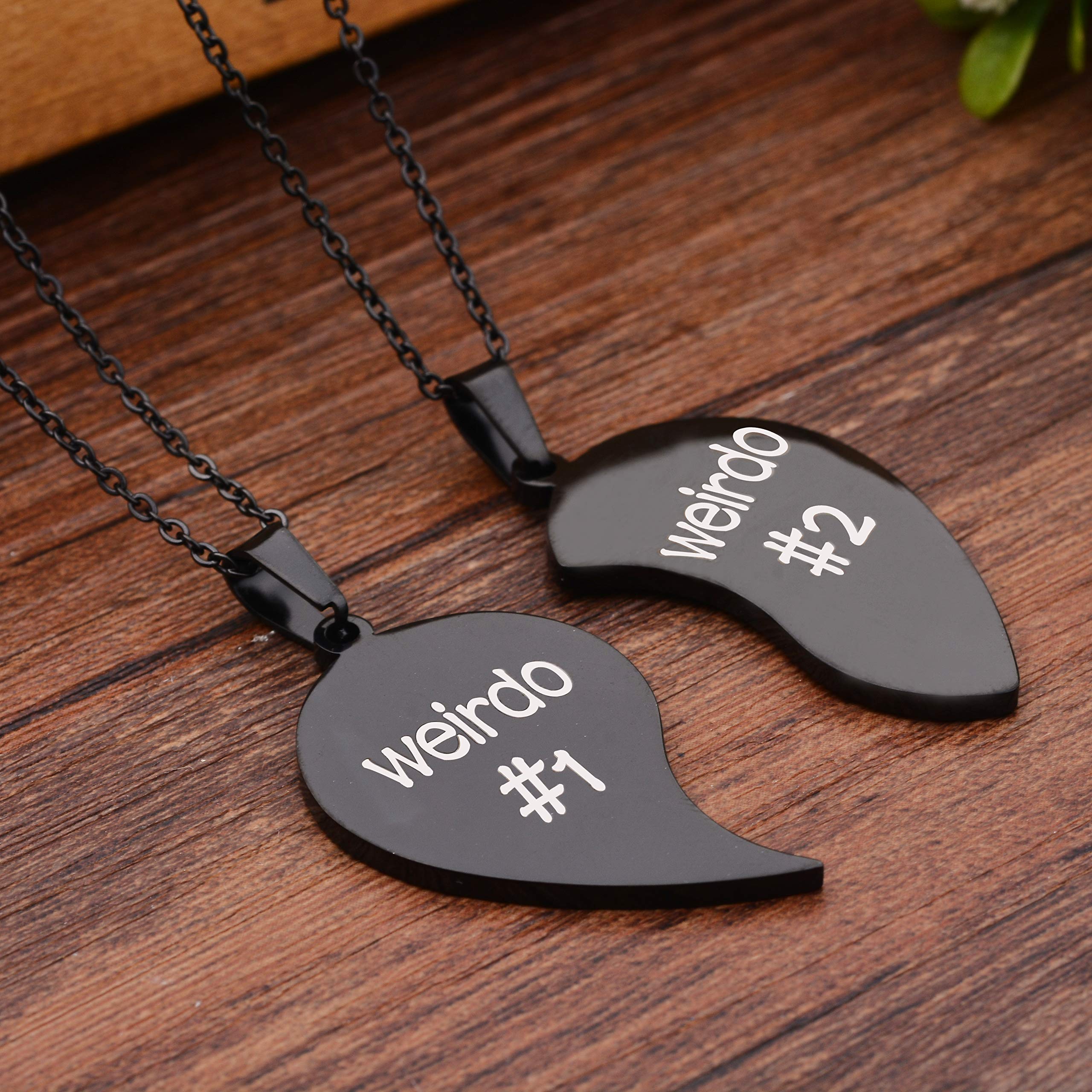 MJartoria Best Friend Necklaces BFF Necklace for 2 Friendship Valentines Day Gifts Matching Heart Pendant Necklace Best Friends Forever (Black, A-Weirdo 1 Weirdo 2)