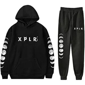 xplr colby hell week 22 cloud hoodies jogger pants two piece set women men sweatshirts+sweatpants (black,2xl)