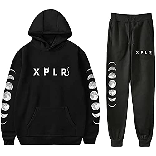 XPLR Colby Hell Week 22 Cloud Hoodies Jogger Pants Two Piece Set Women Men Sweatshirts+Sweatpants (Black,2XL)