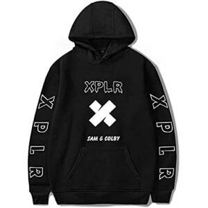 rotape new sam and colby printed xplr harajuku boys/girls streetwear fashion hoodie hooded pullover sweatshirt (blakc,m)