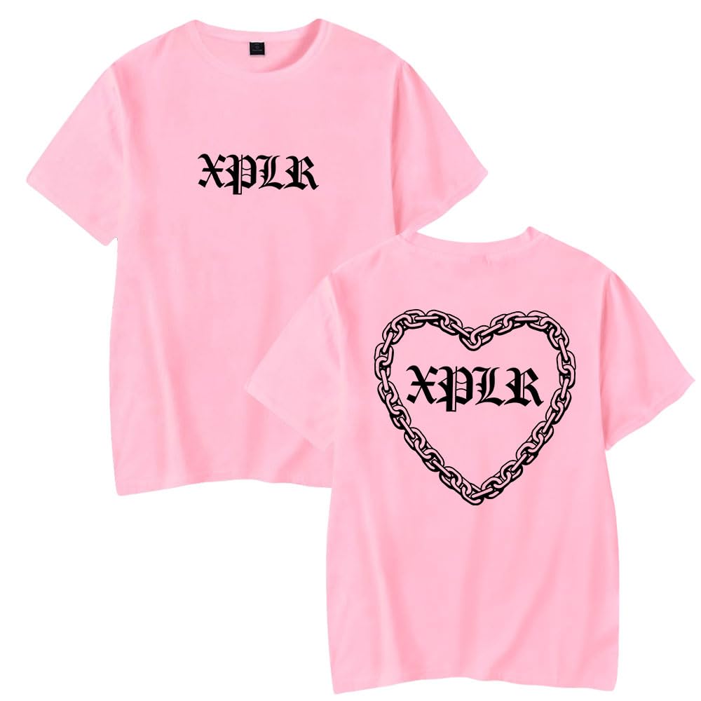 XPLR Tshirt Sam and Colby Chainlink Tee Merch Women Men O-Neck Short Sleeve T-Shirt Heart Print Casual Tee (Pink,M)