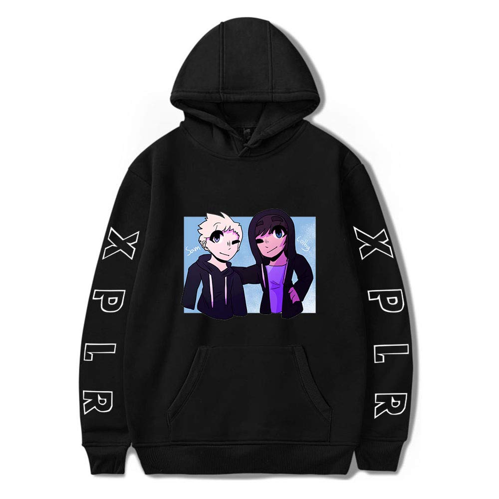 Sam and Colby Merch XPLR Women Men Long Sleeve Hoodies Fashion Streetwear Pullover Sweatshirt (Black2,M)