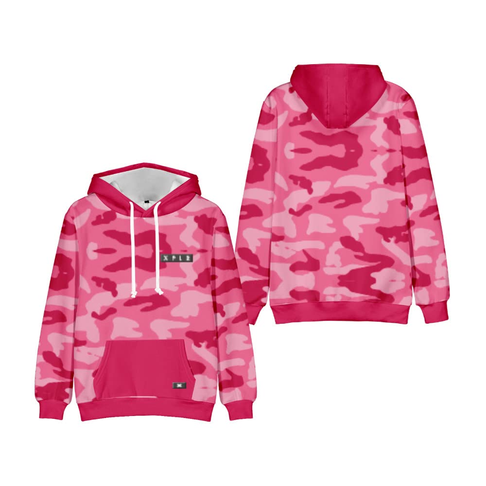 XPLR Season 2 Pink Camo Hoodie Sam and Colby Merch Long Sleeve Men Women Sweatshirt 2022 New Clothes (HJ07255A01,L)