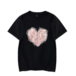 sam and colby xplr t-shirt web heart short sleeve tee women men crewneck tshirt (black,l)