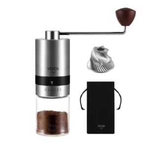 vevok chef manual coffee grinder stainless steel burr grinder 6 external adjustable setting vintage hand coffee grinder portable hand crank conical coffee bean grinder mill for home,camping