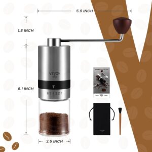 VEVOK CHEF Manual Coffee Grinder Stainless Steel Burr Grinder 6 External Adjustable Setting Vintage Hand Coffee Grinder Portable Hand Crank Conical Coffee Bean Grinder Mill for Home,Camping