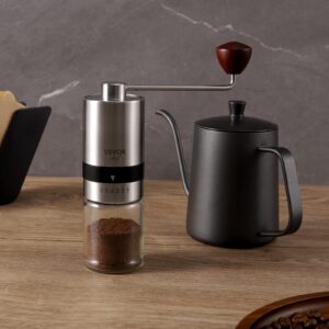 VEVOK CHEF Manual Coffee Grinder Stainless Steel Burr Grinder 6 External Adjustable Setting Vintage Hand Coffee Grinder Portable Hand Crank Conical Coffee Bean Grinder Mill for Home,Camping