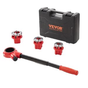 vevor ratchet pipe threader kit, 1/2" npt, 3/4" npt, 1" npt manual ratcheting pipe threader, portable pipe threading tool set with 3pcs npt dies, storage case for galvanized aluminum iron copper pipes