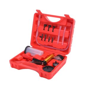 zjeryl gull 2 in 1 brake bleeder kit with hand vacuum pump with gauge adapters automotive brake fluid bleeding set with protected case for car truck (red)