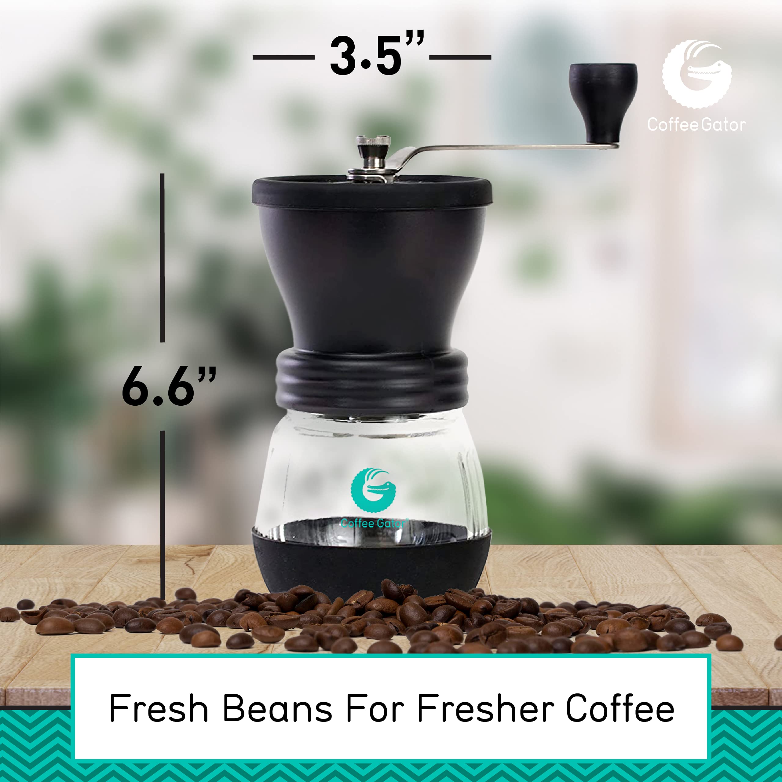 Coffee Gator Hand Coffee Bean Grinder Mill For Espresso, Adjustable Bean Settings, Hand Crank, Portable, Saves Energy - Manual Burr Grinders for Drip Espresso French Press