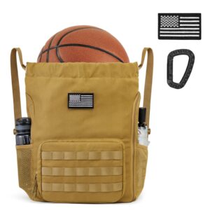 g4free drawstring backpack gym backpack soccer basketball bag with shoes compartment tactical water-resistant string sports bag for men women(tan)