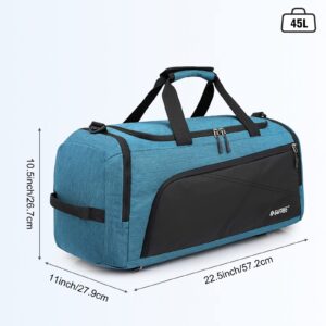 G4Free 45L/60L 3 Way Travel Backpack Large Luggage Gym Bag with Wet Compartment and Shoe Compartment for Travel, Swimming, Yoga, Hiking, Camping, Peacock Blue, 45L