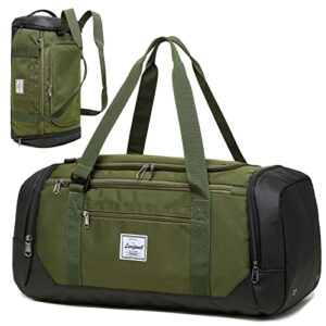 laripwit travel duffle bag for men 40l medium sports gym bag with wet pocket & shoes compartment weekender overnight backpack for traveling duffel bag backpack for women, green