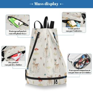 Cute Baby Foxes Deer Animal Backpack Beach Bag with Shoe Compartment Waterproof Gym Bag, Beach Backpack for Women